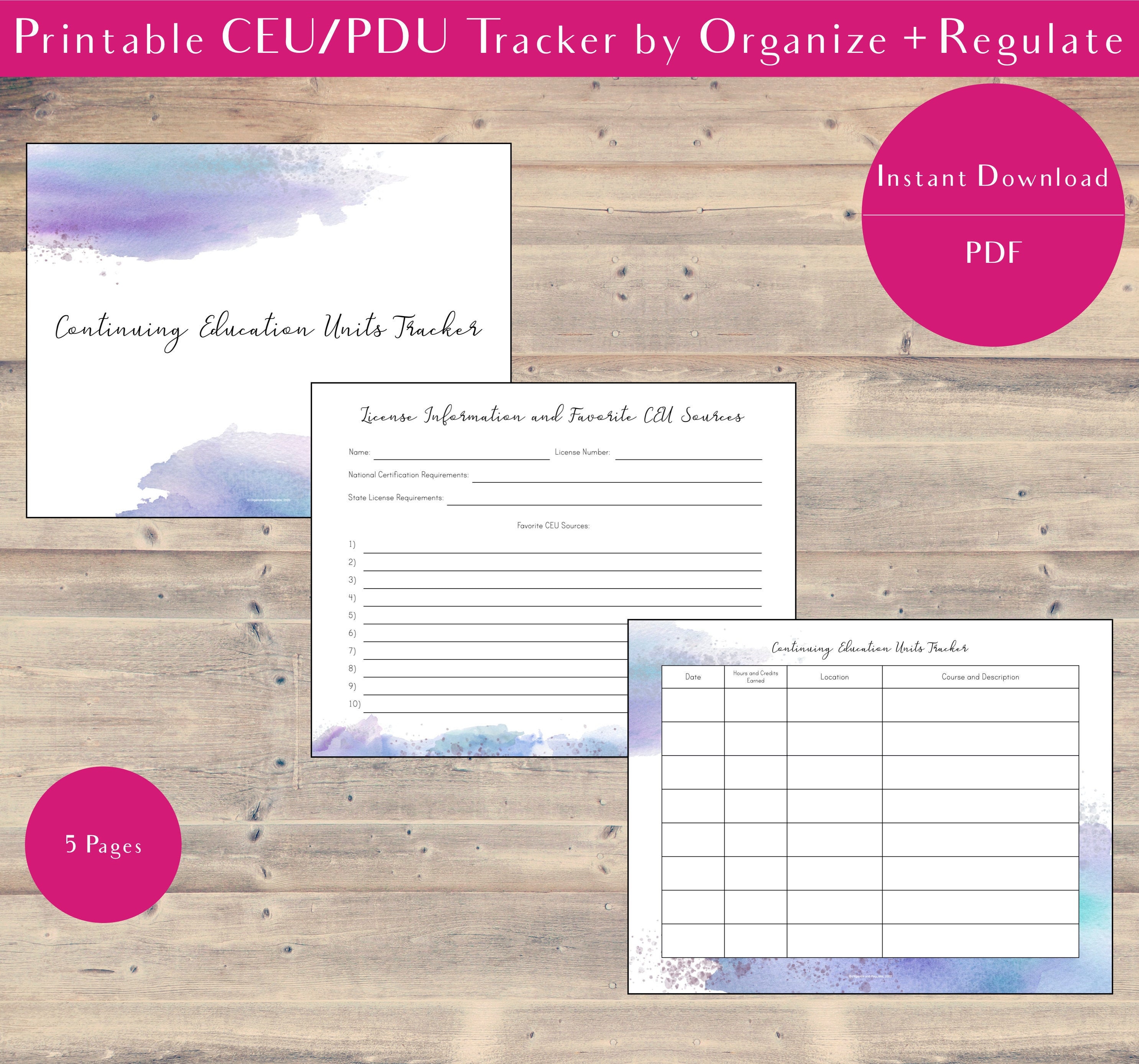 Occupational Therapy CEU / PDU Tracker Printable, OT Organizer ...