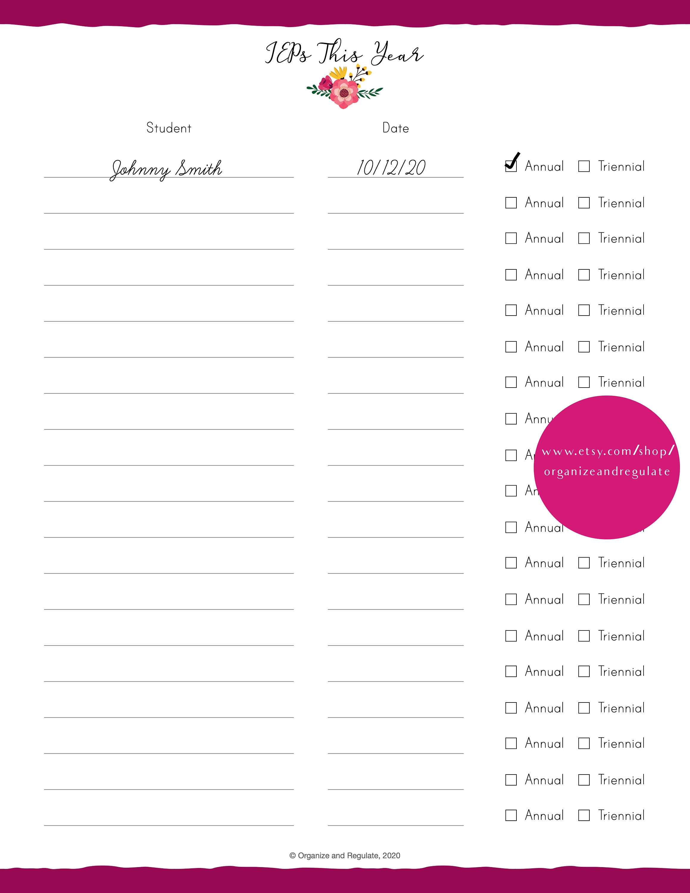 Occupational Therapy Caseload Planner Printable, OT Organizer, OT ...