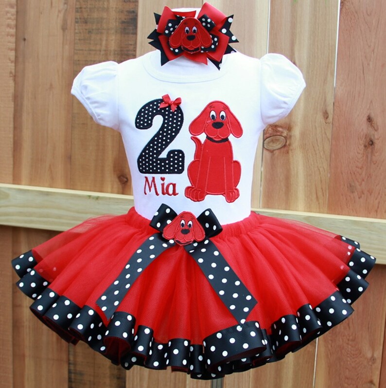Big Red Dog Ribbon Trim Birthday Tutu Outfit Personalized - Etsy