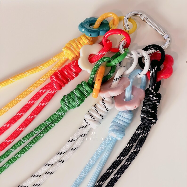 Colorful Paracord Keychains With Flower Charm, Minimalist Style Rope ...