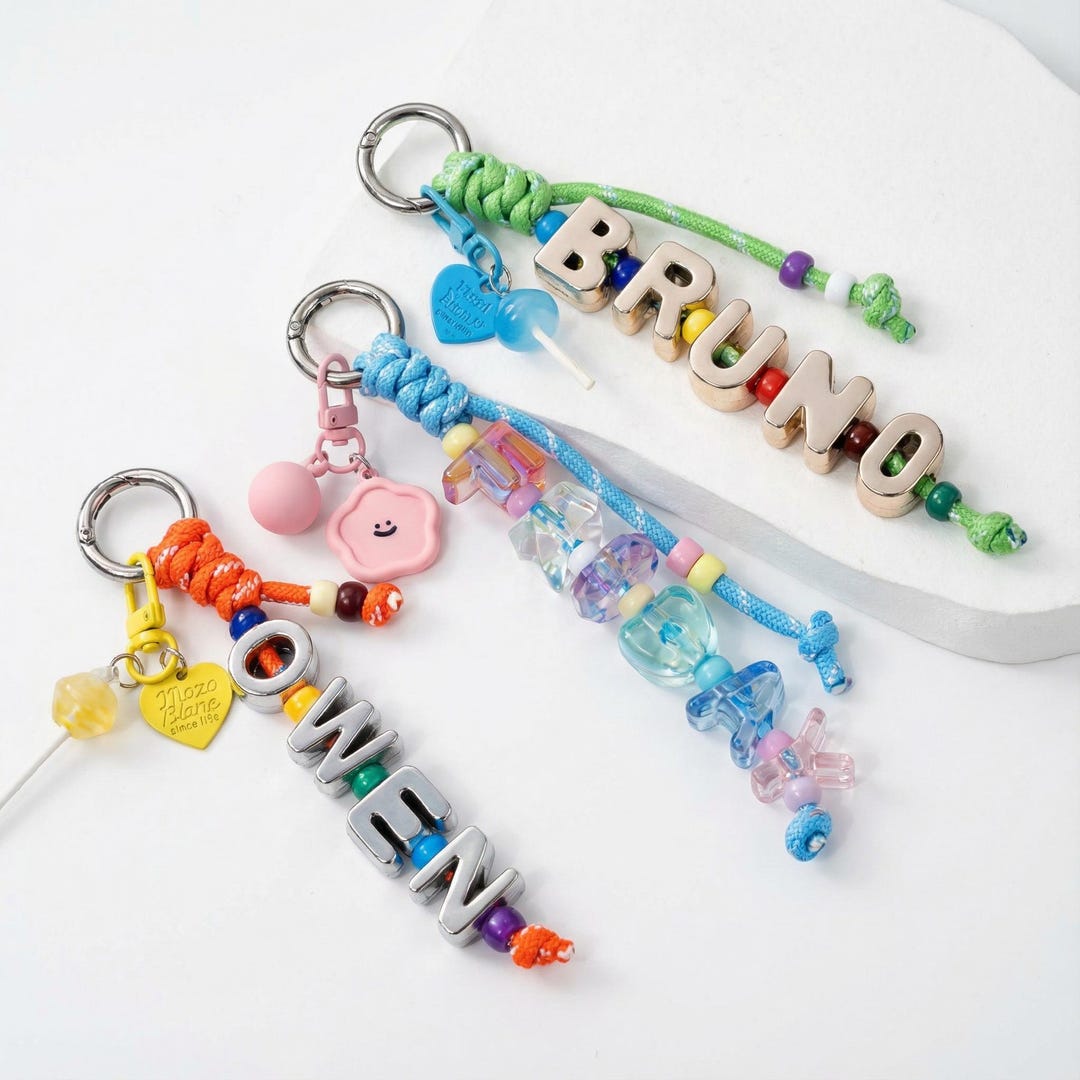 Custom Letter Bead Keychain, Personalized Name Charm, Colorful Handmade ...