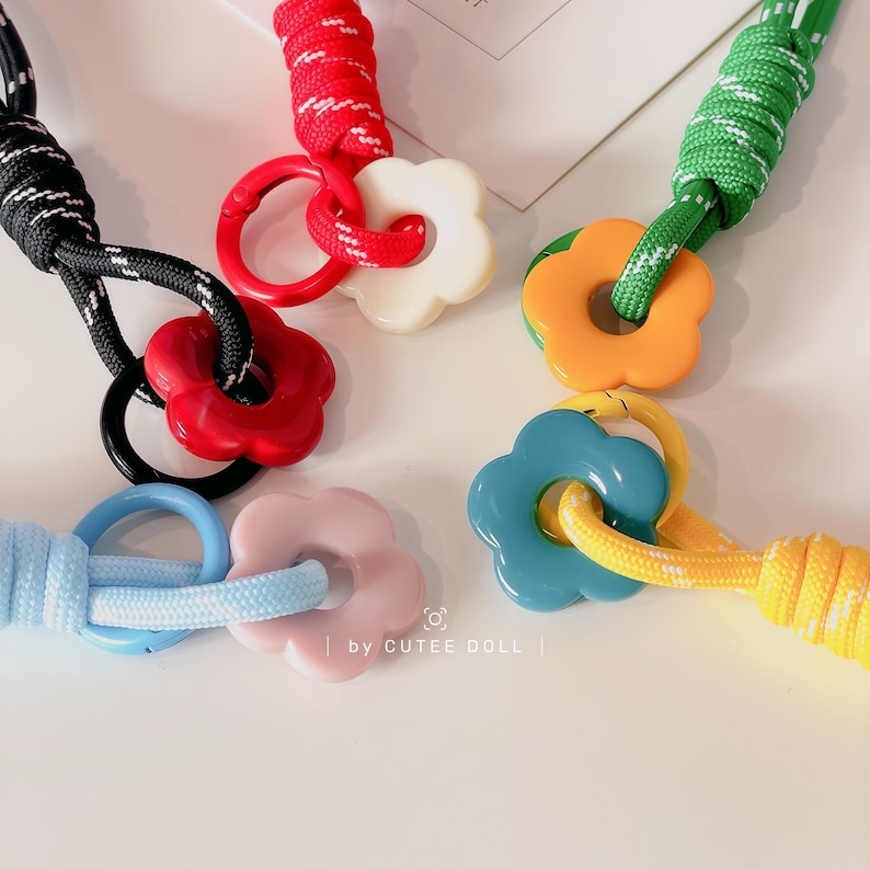 Colorful Paracord Keychains With Flower Charm, Minimalist Style Rope ...