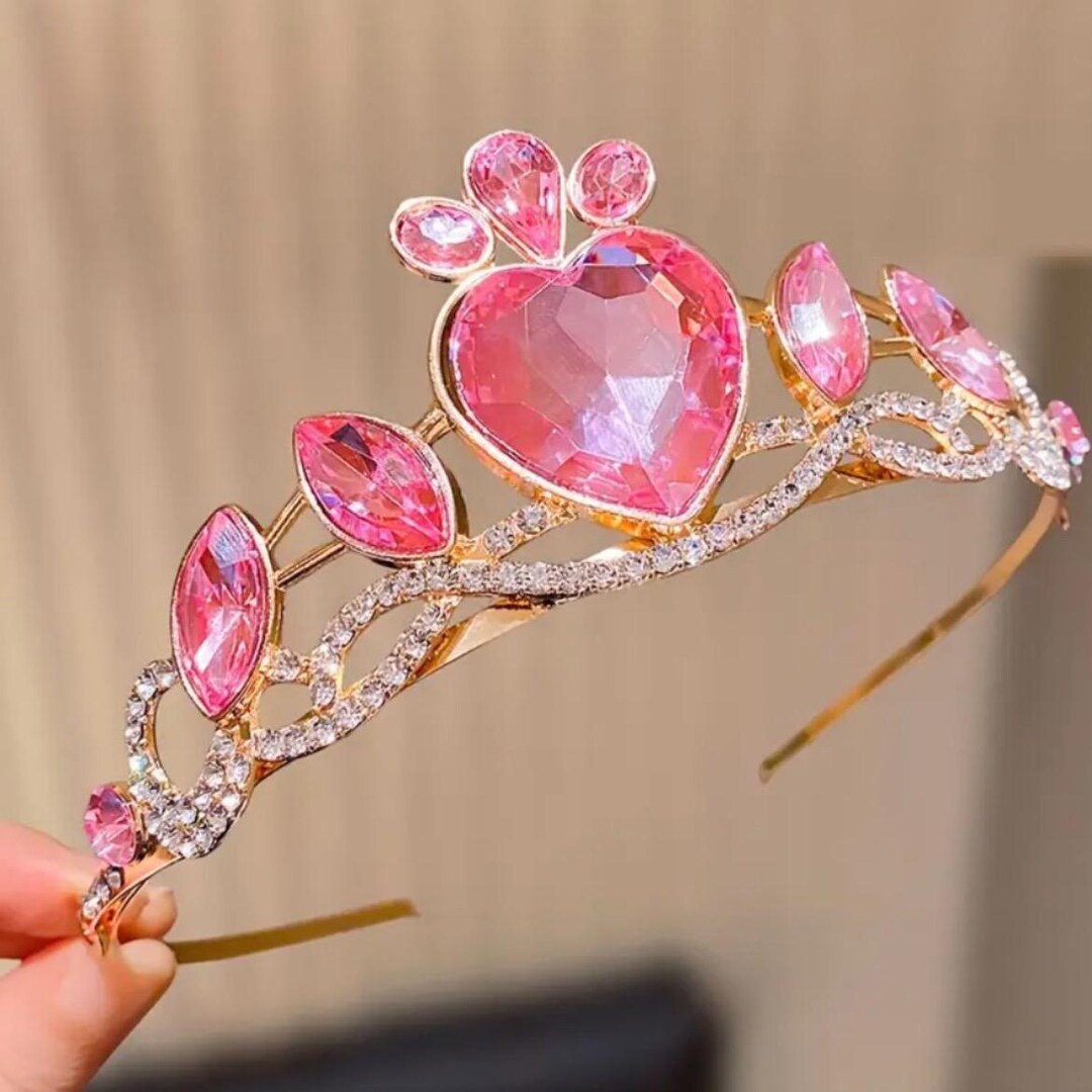 Pink Heart Princess Crown Tiara Diamond Crown Crystal Heart (childhood ...