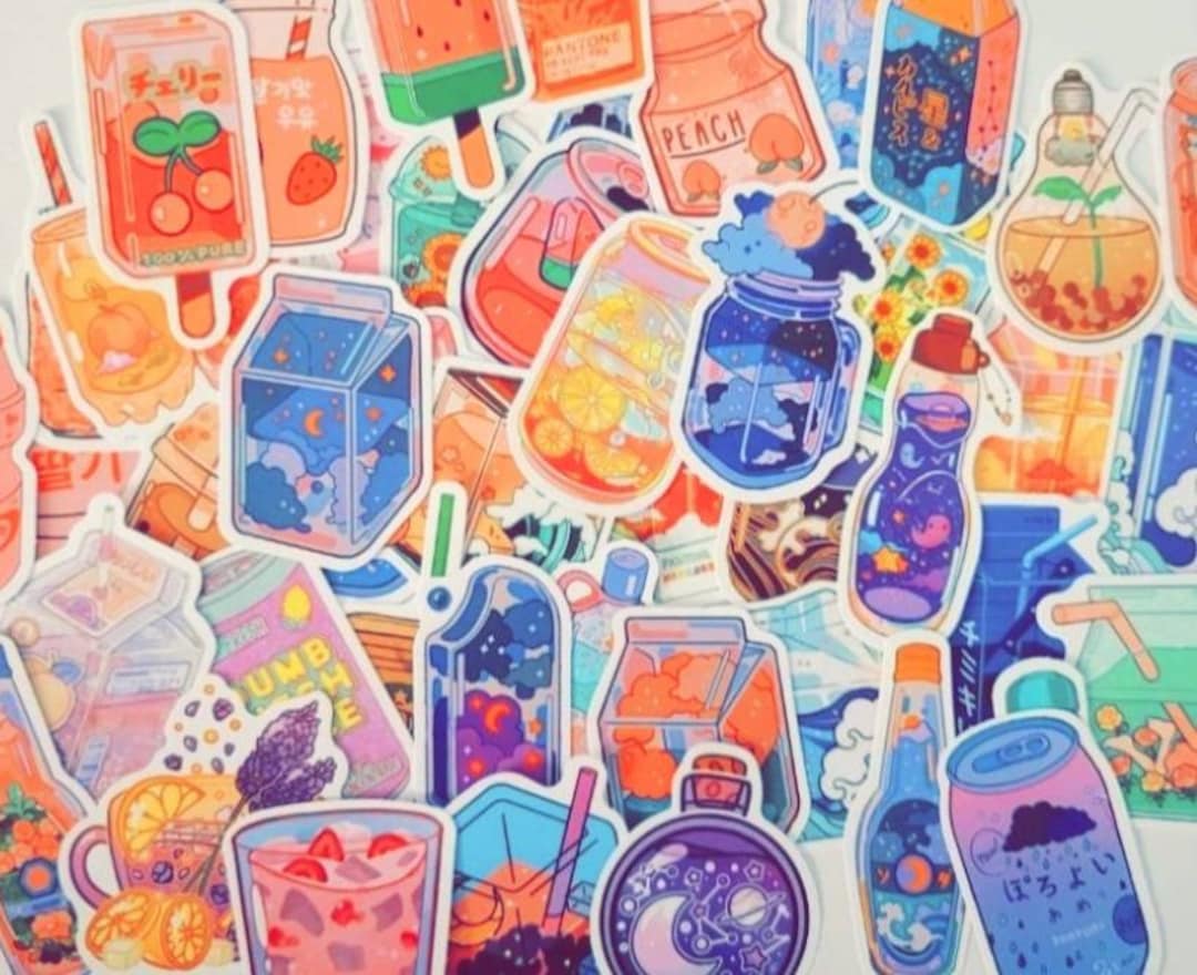 Aesthetic Drink Sticker Japanese & Korean Style Random Pack, Floral ...