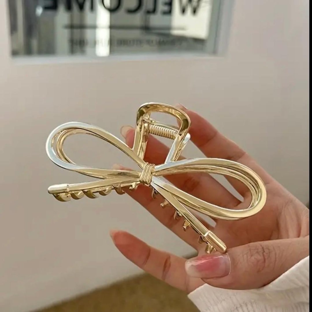 Preppy Gold Bow Claw Clip - Etsy
