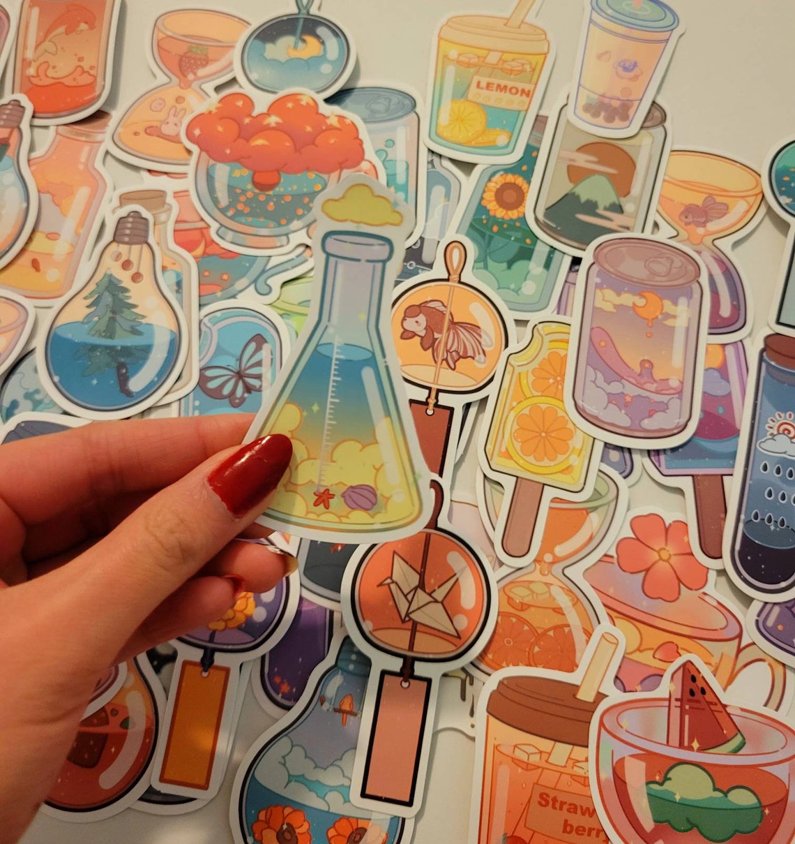 Aesthetic Drink & Potion Sticker Random Pack, Floral Drinks, Waterproof ...