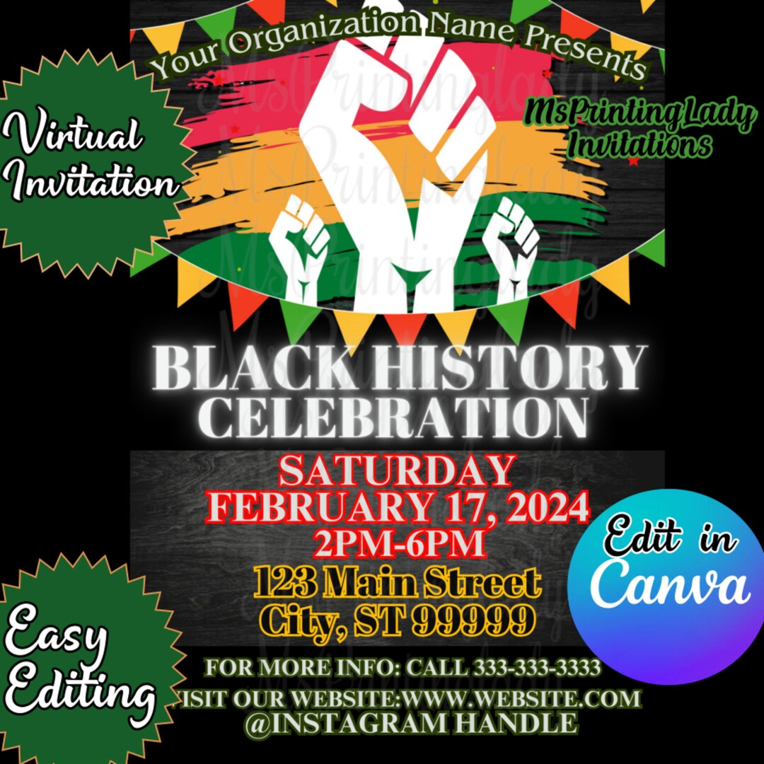 BLACK History Month BLM Celebration Digital Editable Flyer - DIY Black ...