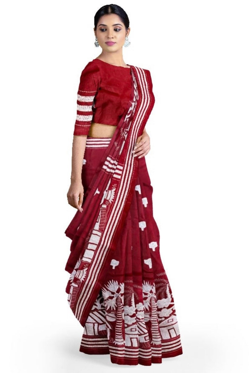 Hand Embroidered Blended Silk Saree With All Over Embroidered Designs ...