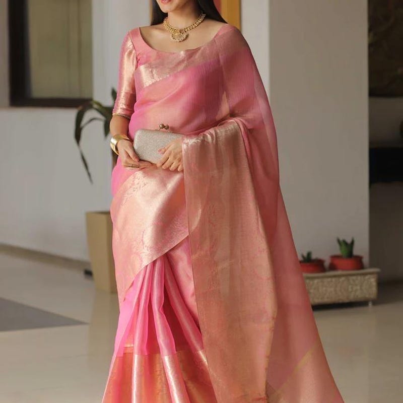 Pink Saree Golden Border - Etsy UK