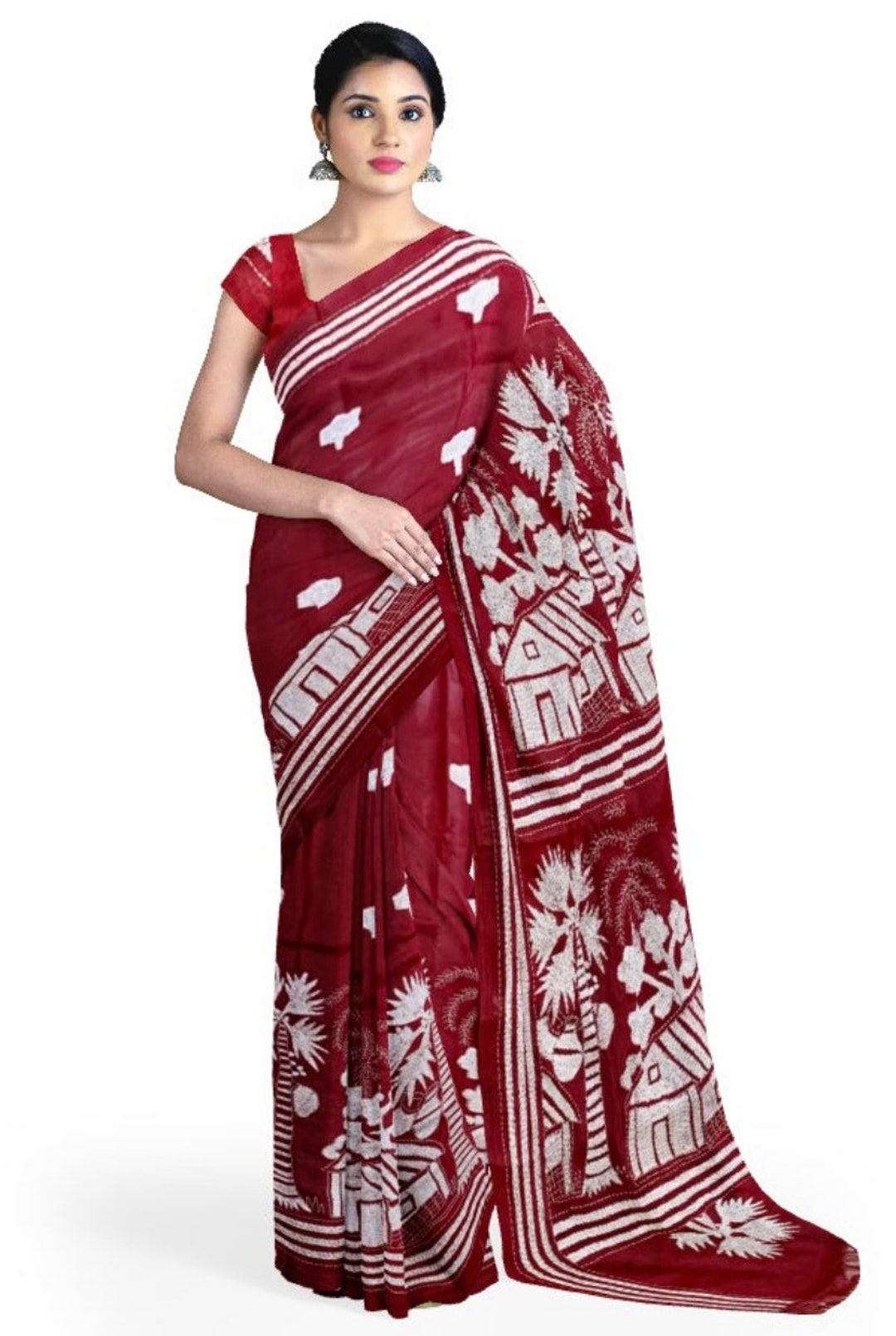 Hand Embroidered Blended Silk Saree With All Over Embroidered Designs ...