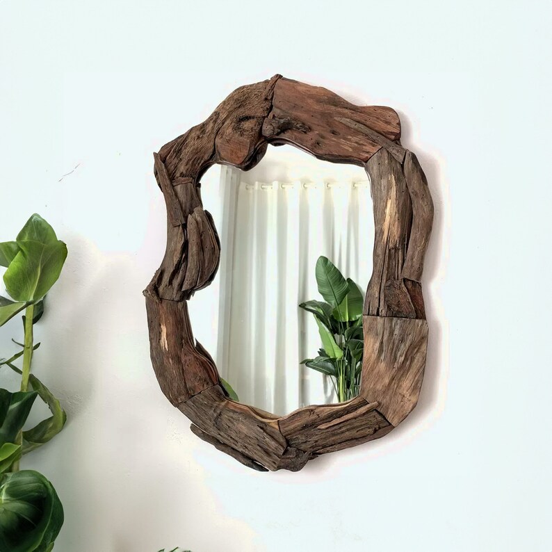 Irregular Mirror Driftwood Frame Asymmetrical Wall Mirror Handmade ...