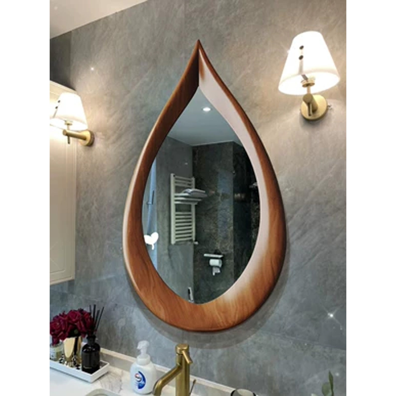 Teardrop Mirror Wooden Bathroom Mirror Irregular Mirror Hanging Home ...
