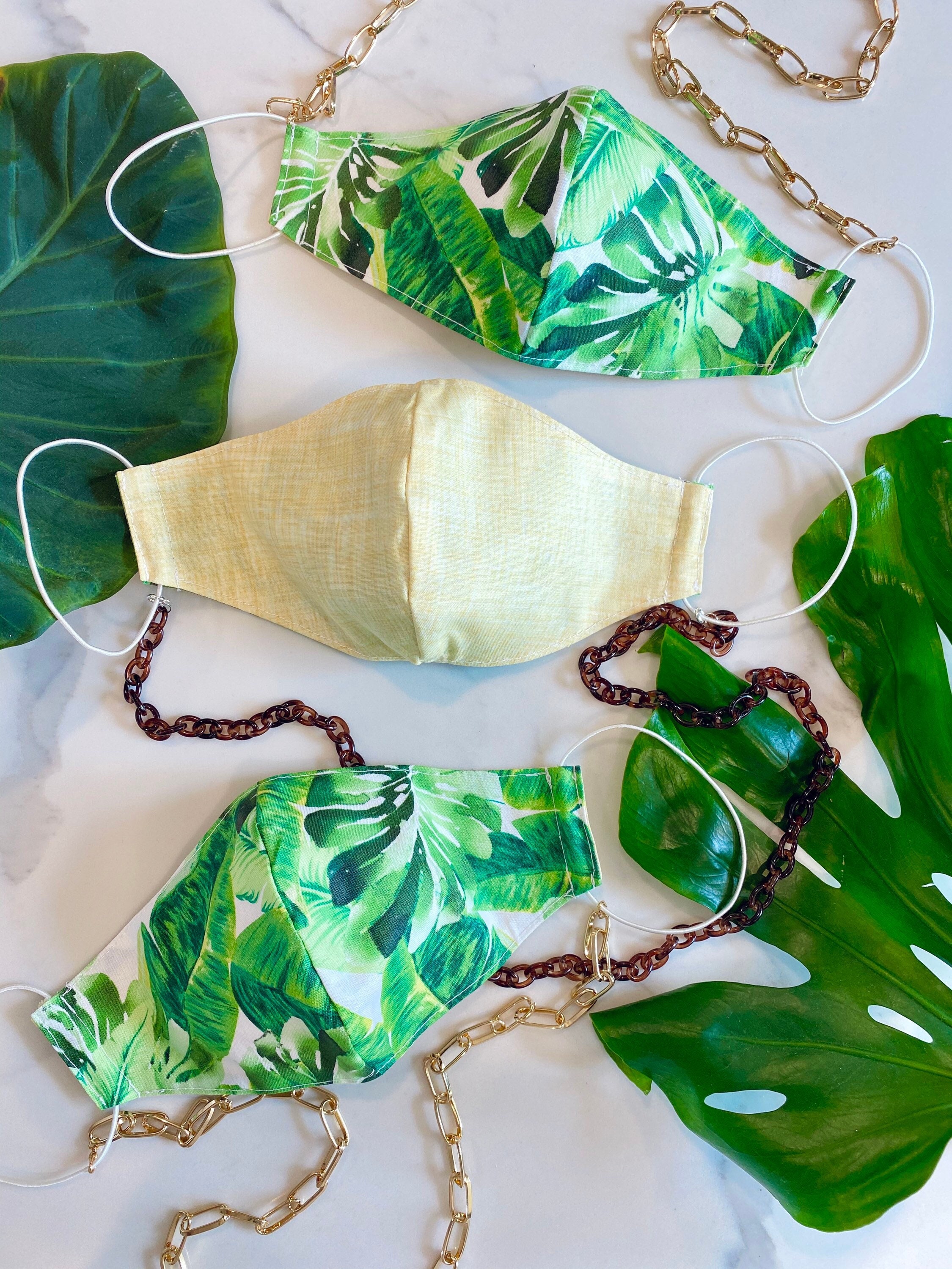 Monstera Palm Leaf Plant Print and Yellow Cotton Reversible Adjustable ...