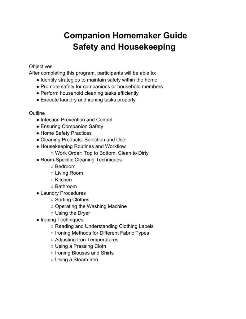 Companion Homemaker Guide: Home Safety & Housekeeping Tips for ...