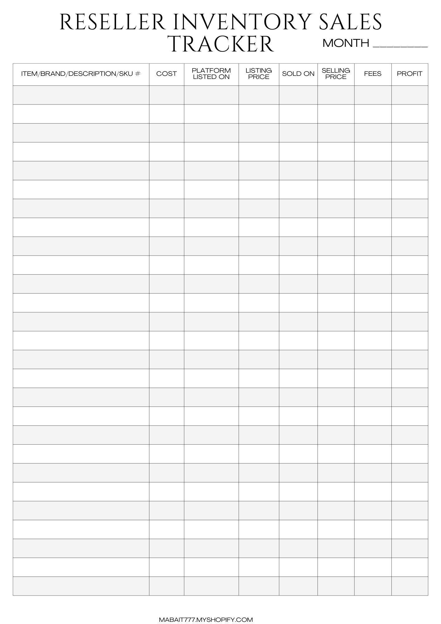 Reseller Inventory Tracker Template (PDF & Excel) Use for Ebay/poshmark ...