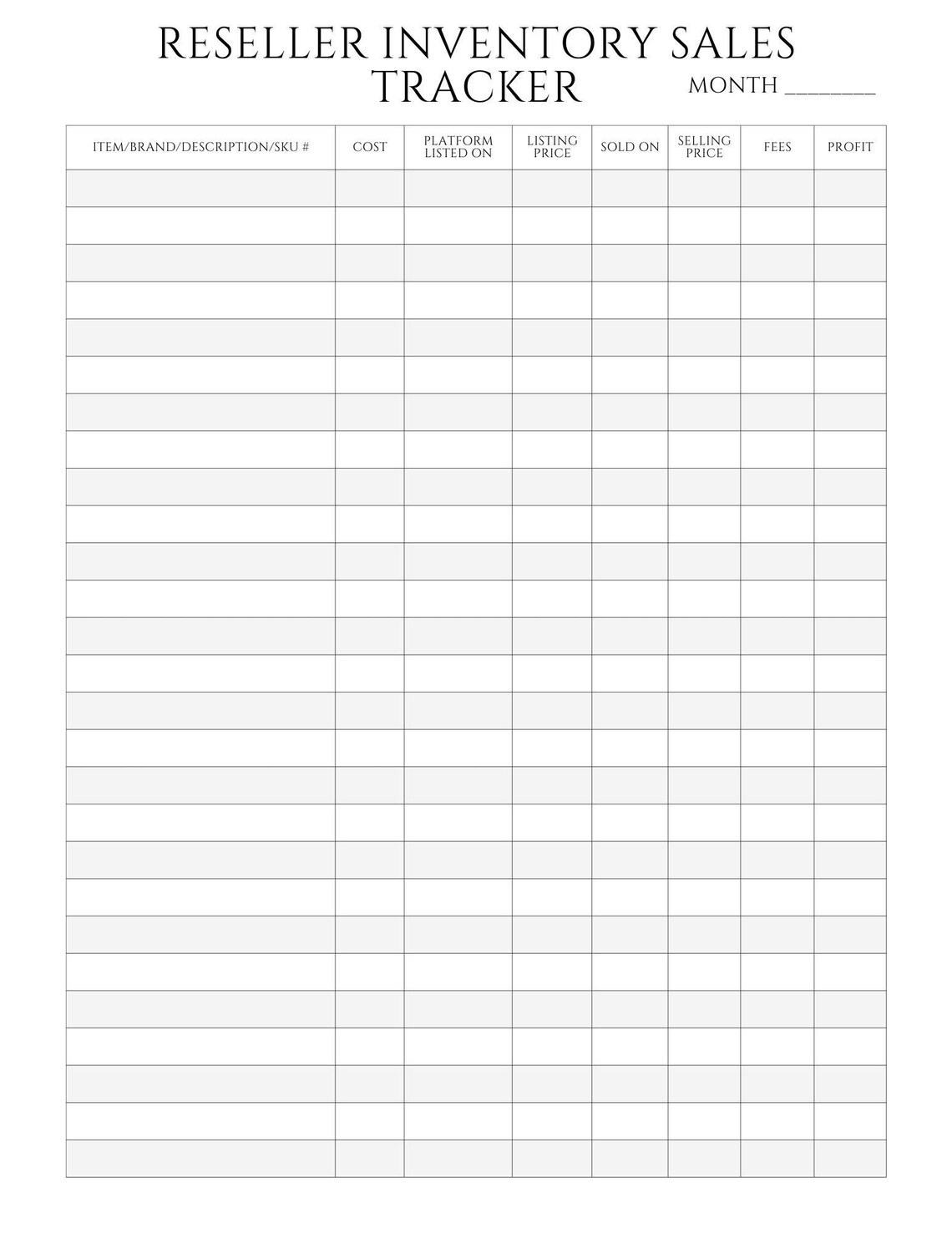 Reseller Tracker Spreadsheet Template Excel Inventory & Sales for Etsy ...
