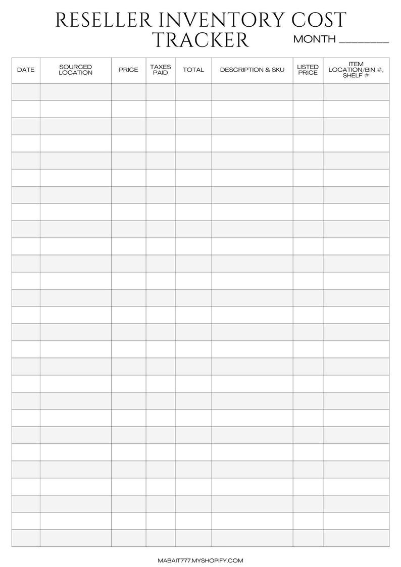 Reseller Inventory Tracker Template (PDF & Excel) Use for Ebay/poshmark ...