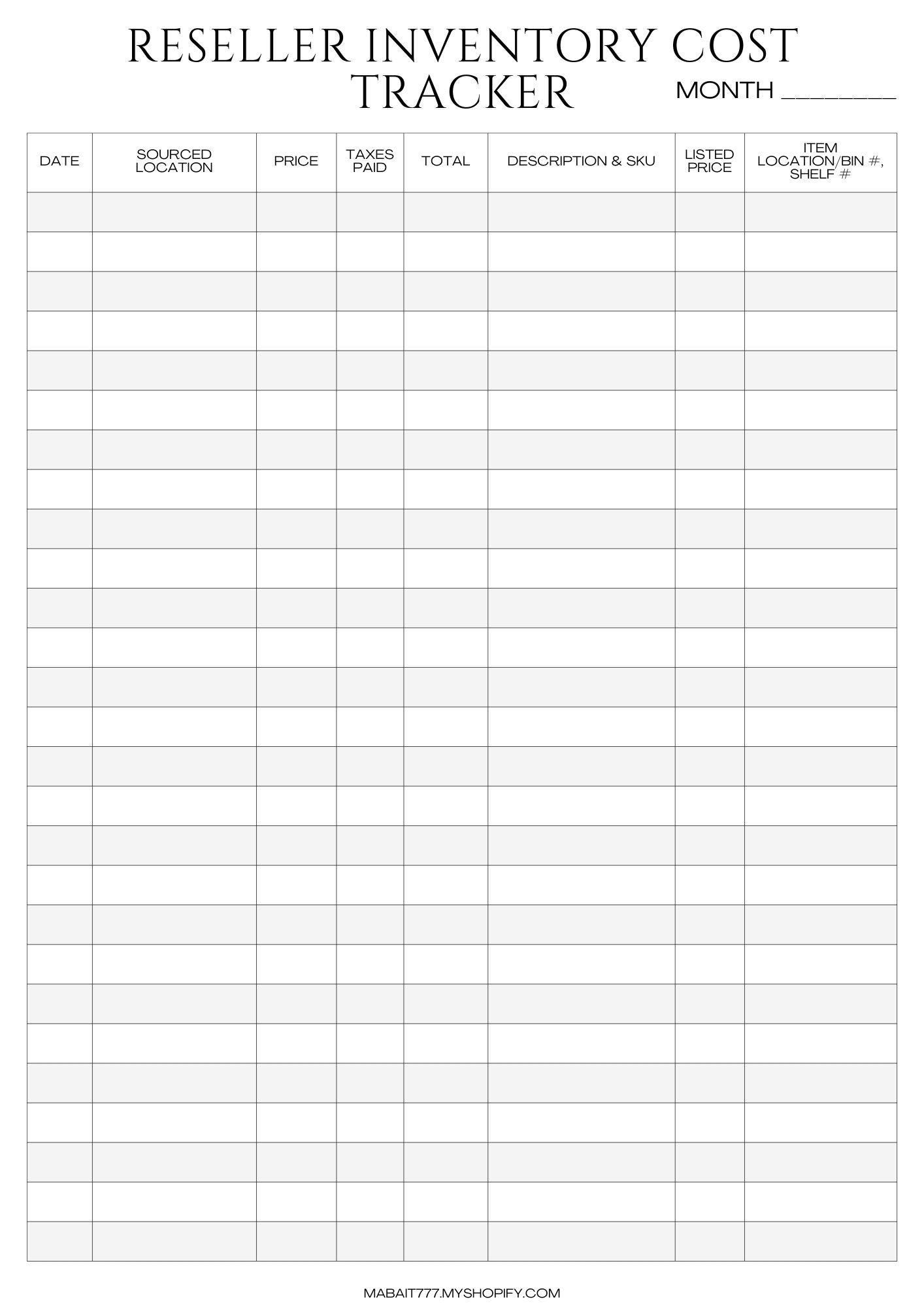 Reseller Inventory Tracker Template (PDF & Excel) Use for Ebay/poshmark ...
