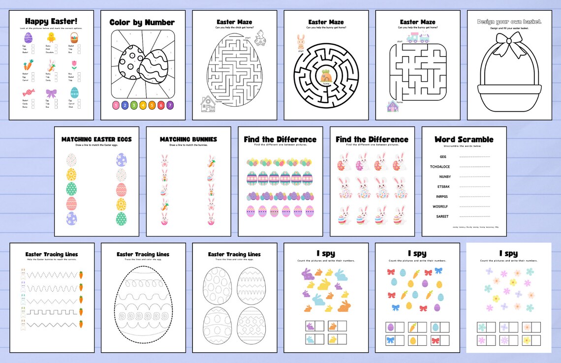 32 Easter Holiday Activity Printable Worksheets, Activity and Coloring ...