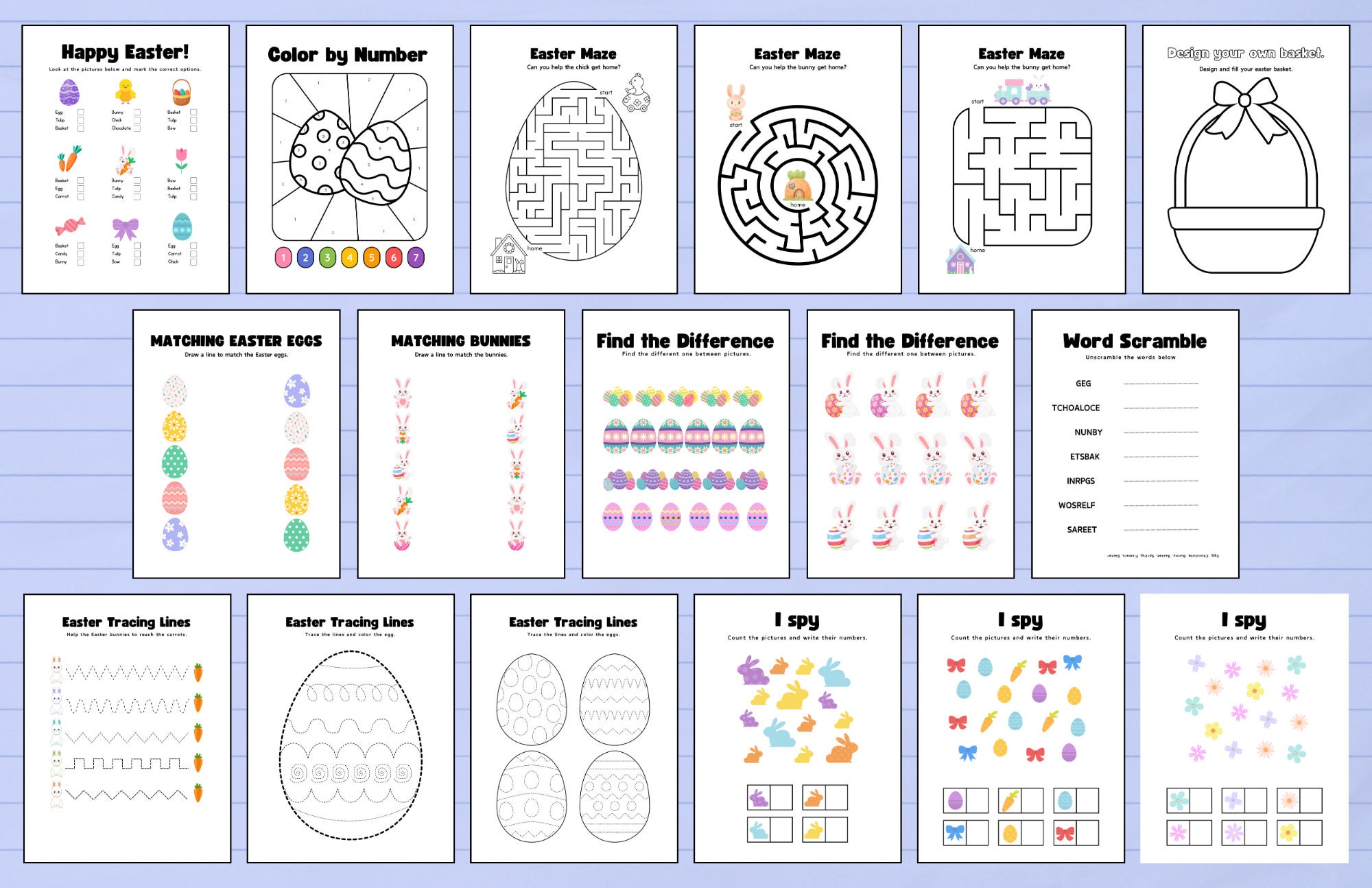 32 Easter Holiday Activity Printable Worksheets, Activity and Coloring ...
