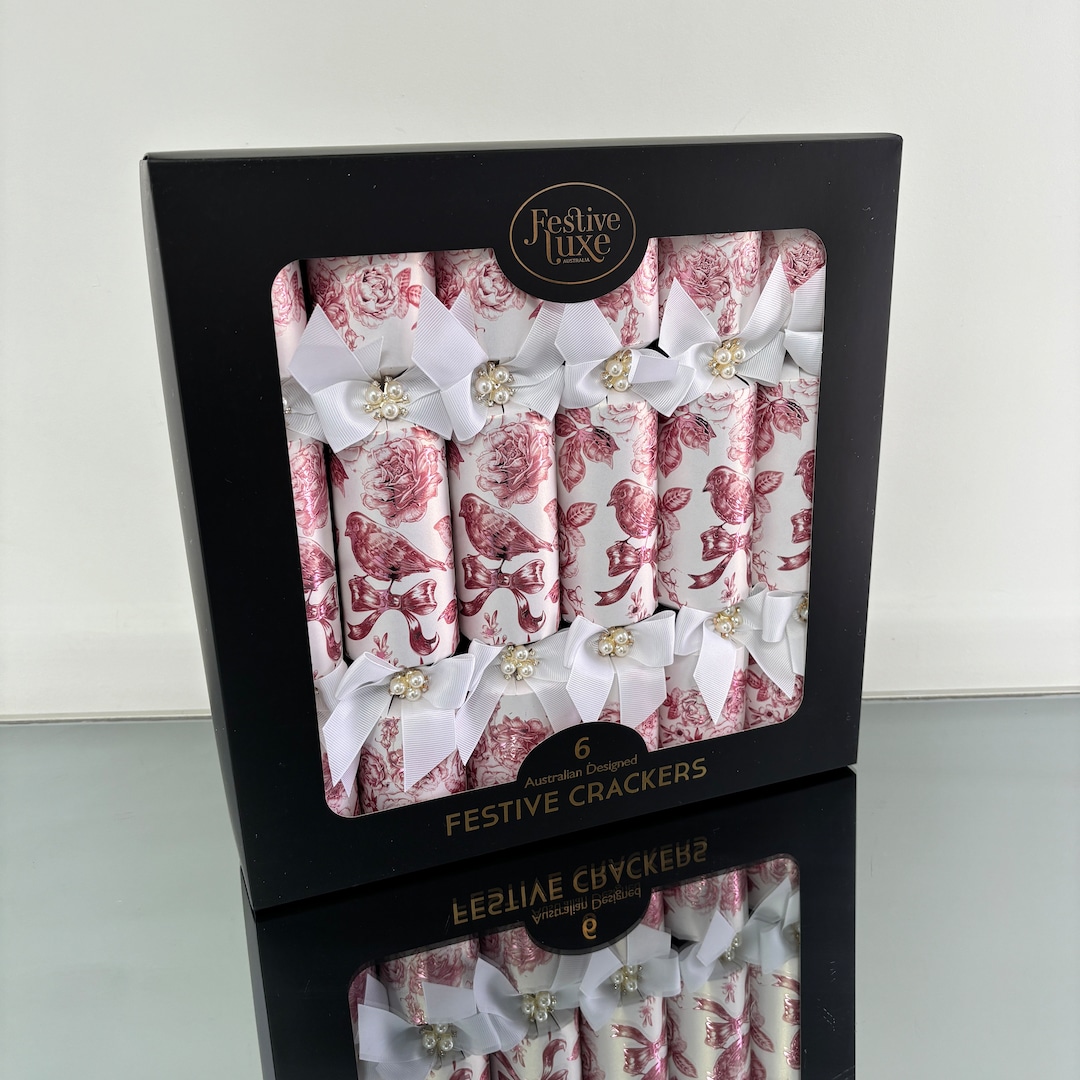 Gilded Bird Pearl Pink White Elegant Set of 6 Christmas Crackers Bon ...