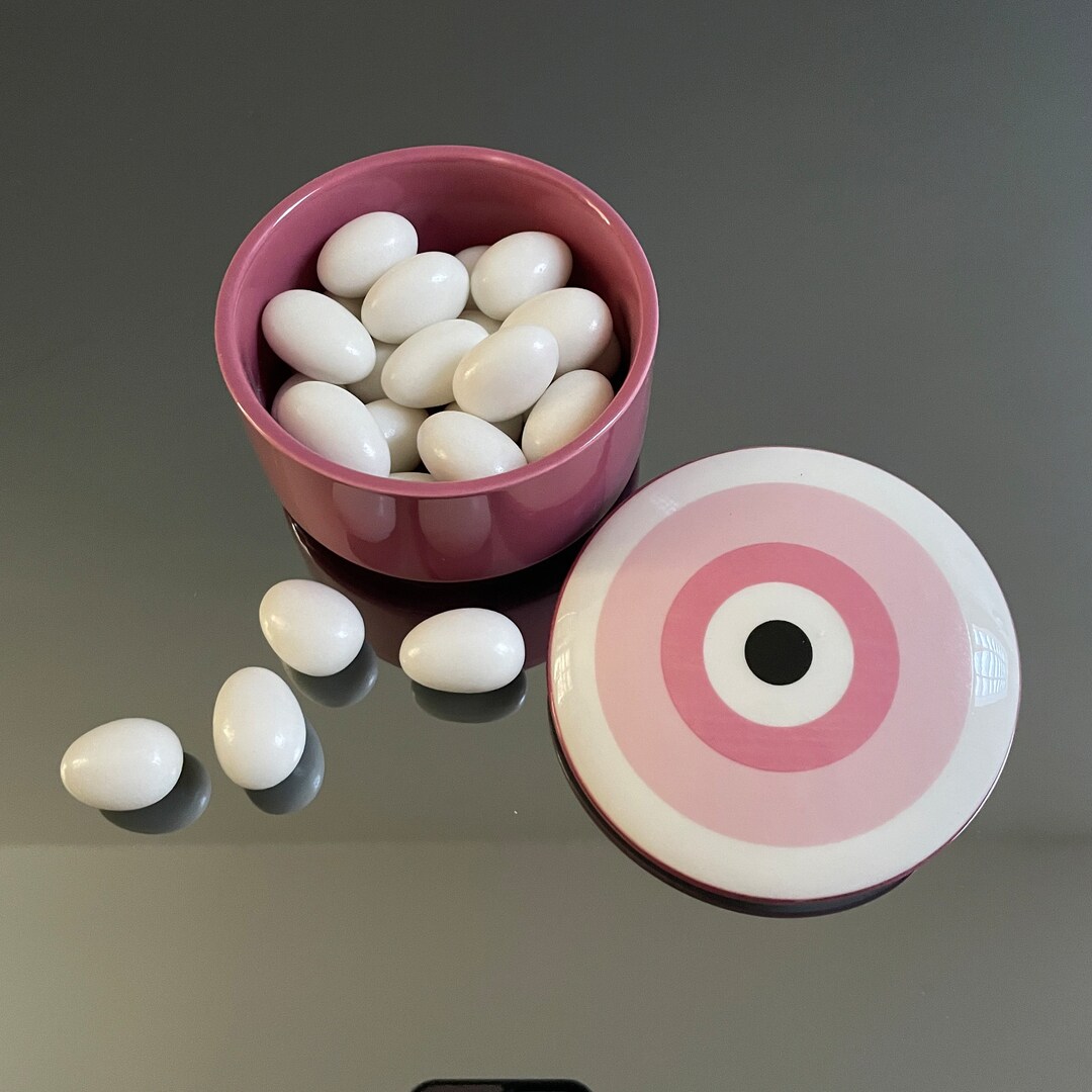 Pink Evil Eye Mati Ceramic Round Trinket Box | Christening | Baby ...
