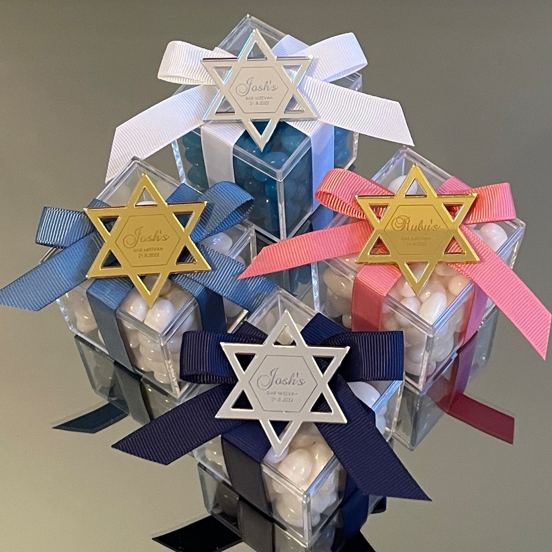 Personalized Star of David Favor: Acrylic Jelly Bean Box for Bat/bar ...