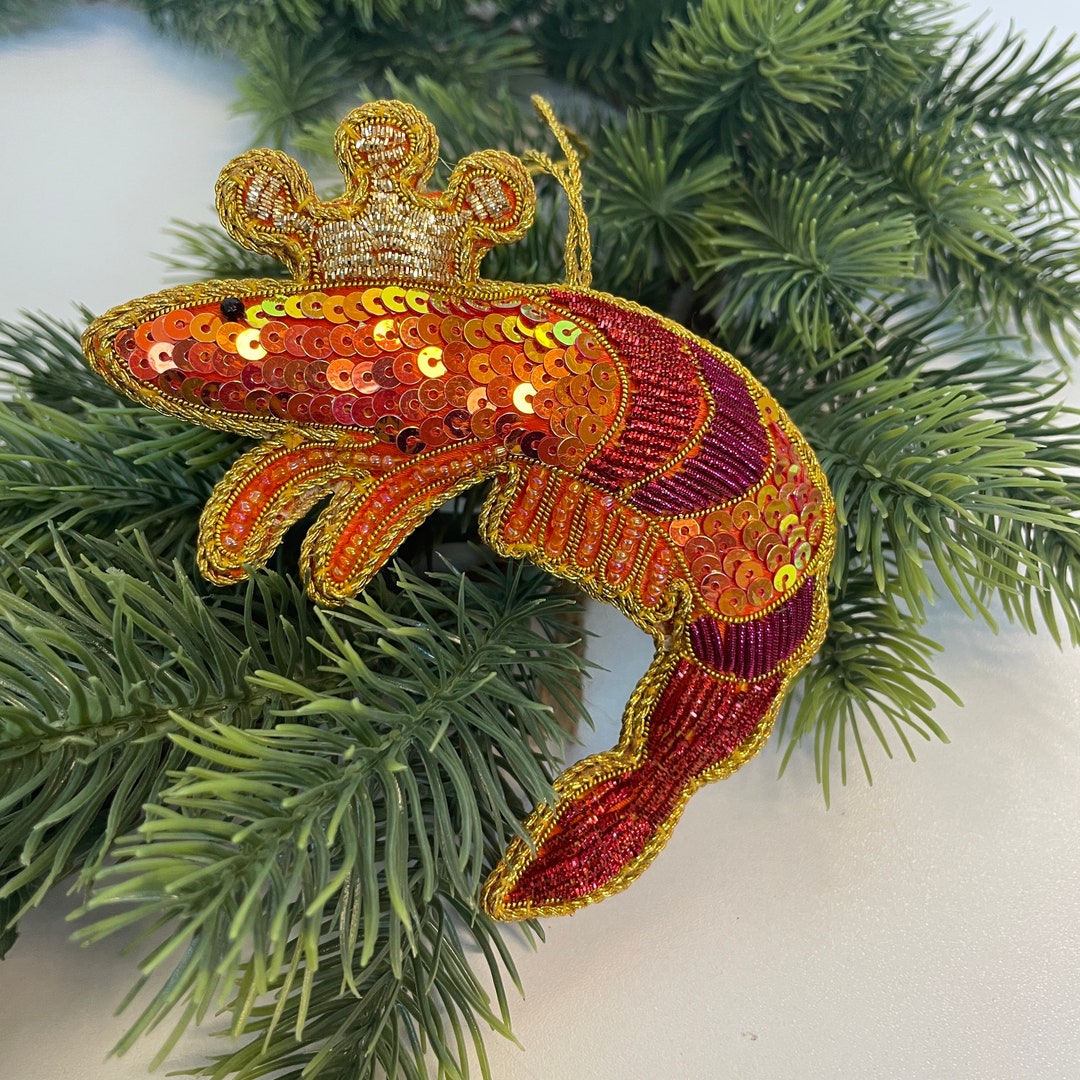 King Prawn Sequin Christmas Ornament Decoration Australiana Christmas ...