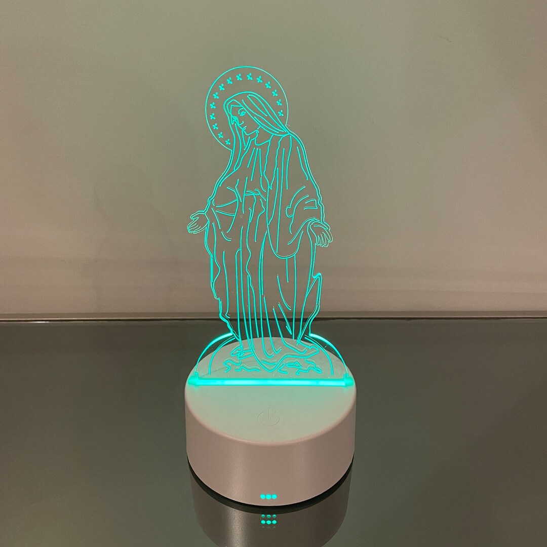Virgin Mary LED Night Light Lamp Battery USB Colour Changing Religious ...