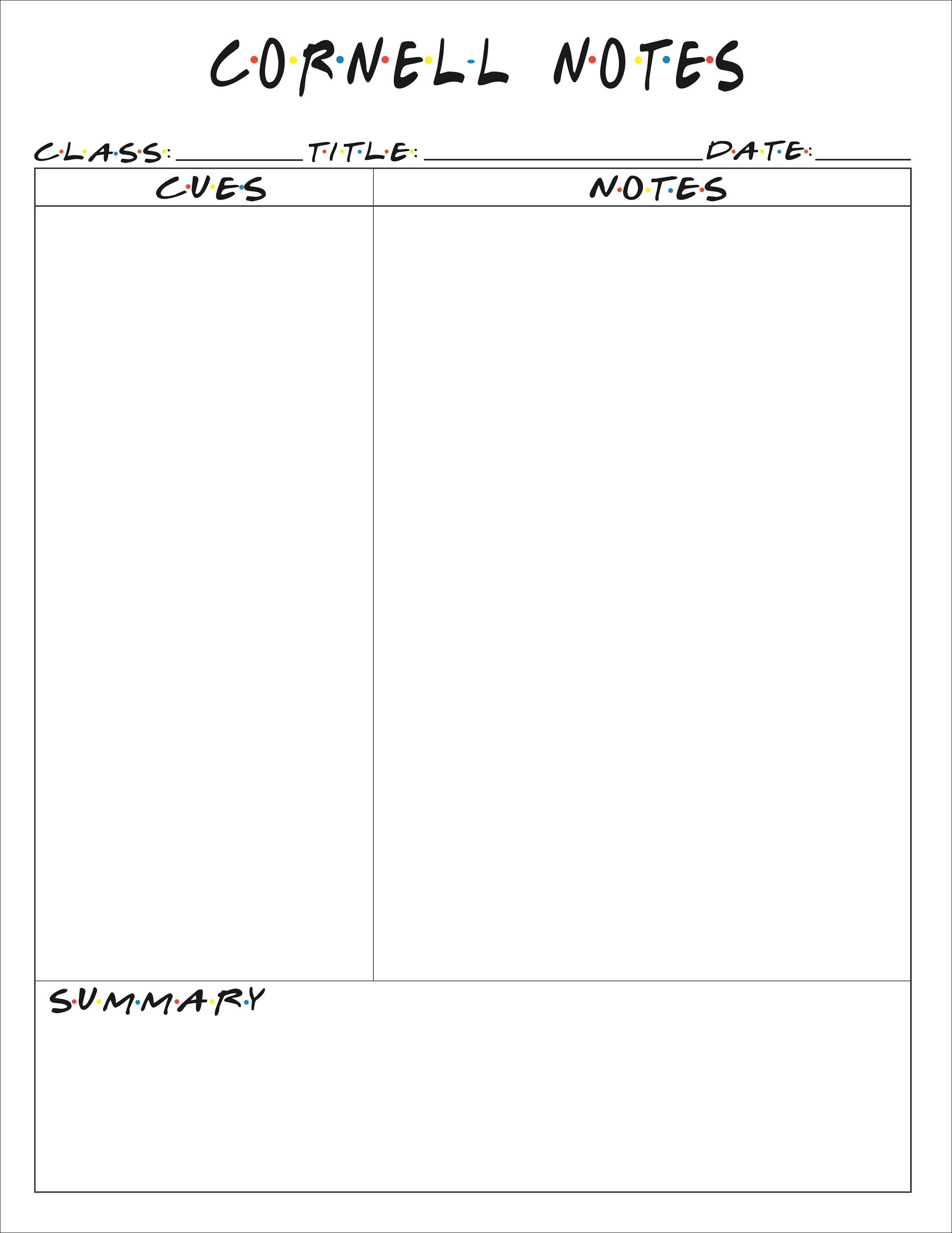 Printable Cornell Note Friends Theme Template (PDF File) - Etsy