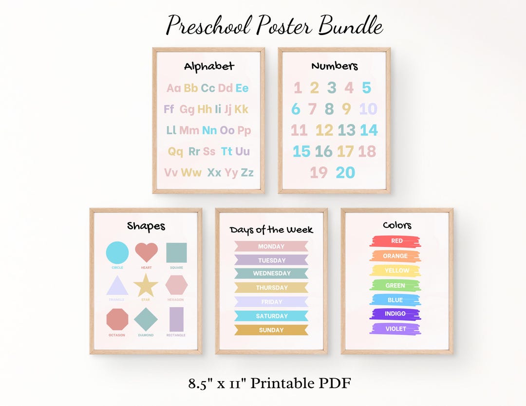 Muted Preschool Learning Poster Bundle | Printable PDF | Alphabet, Abcs ...