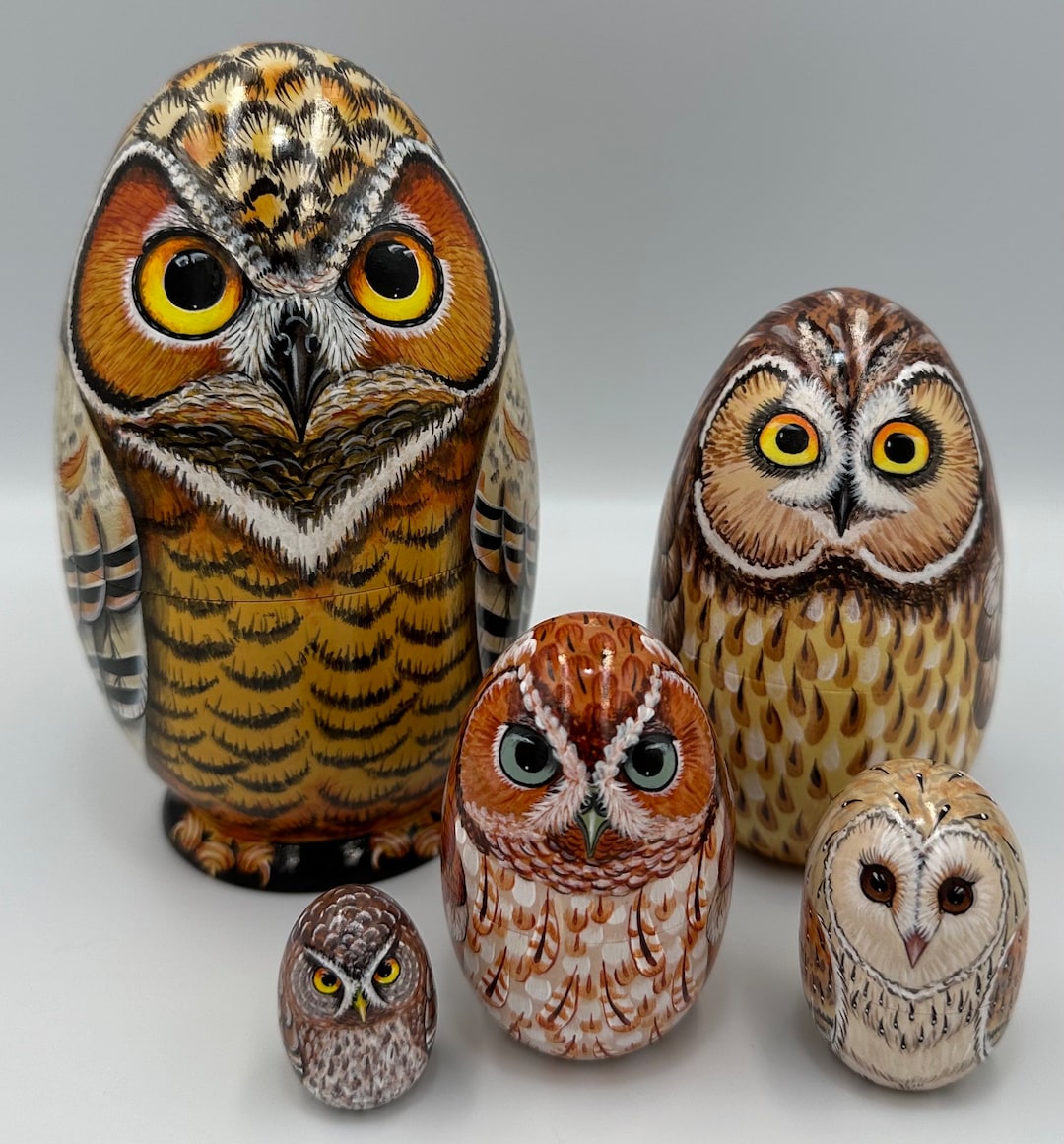 Owl Nesting Doll Matryoshka Egg 5 Pcs 14cm/5,5 Inch Hand Painted Artist ...