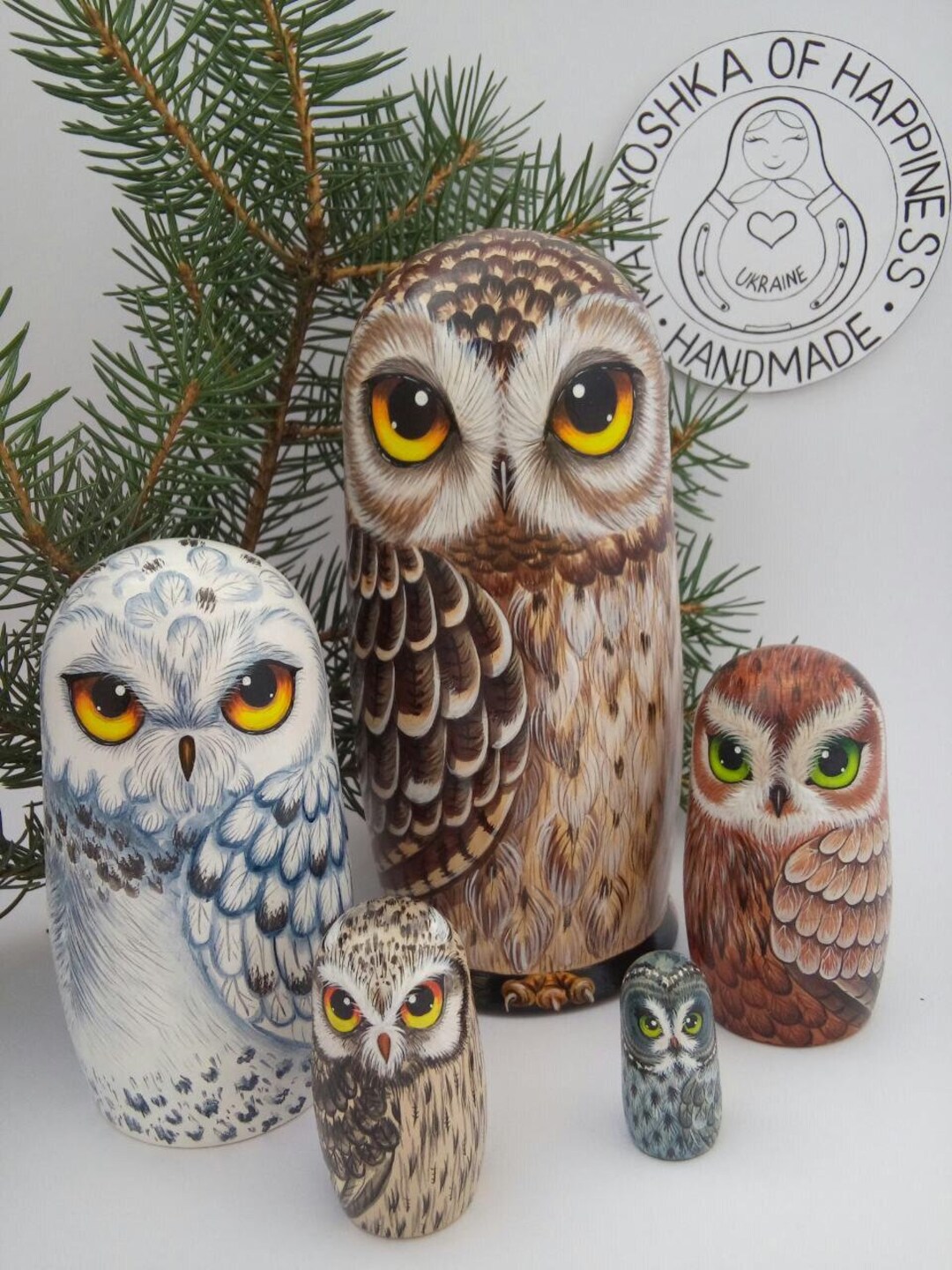 Matryoshka Owl 17.5 Cm. Christmas Tree Decorations 5 Pcs Gift for ...