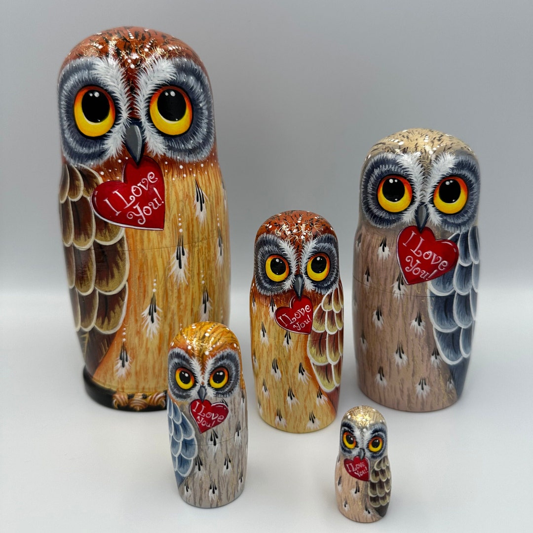 Valentine's Day Owls Nesting Dolls 6.89inches Hand Painted Matryoshka ...