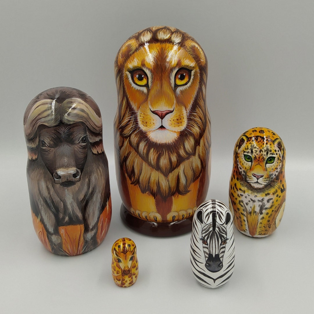 African Animals Nesting Dolls for Kids Safari Wooden Nursery Decor ...