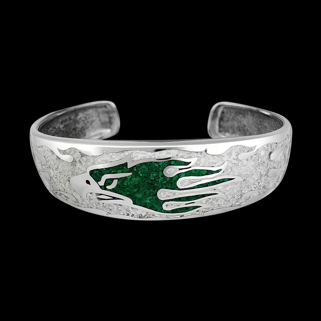 925 Sterling Silver Screaming Eagle Cuff Bracelet With Green and White ...