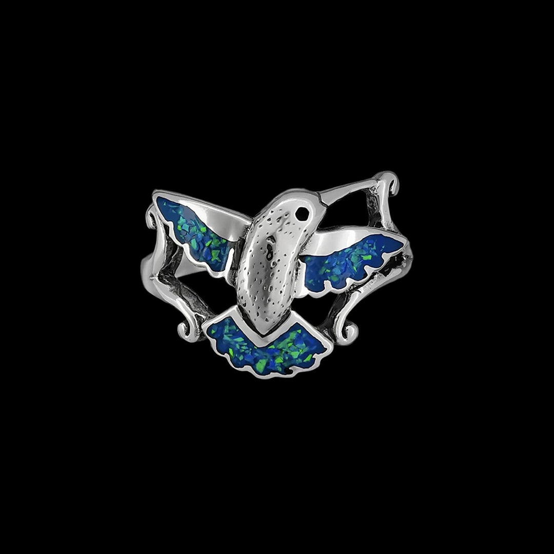 Size 8 Hummingbird Ring 925 Sterling Silver Jewelry Blue Opal - Etsy