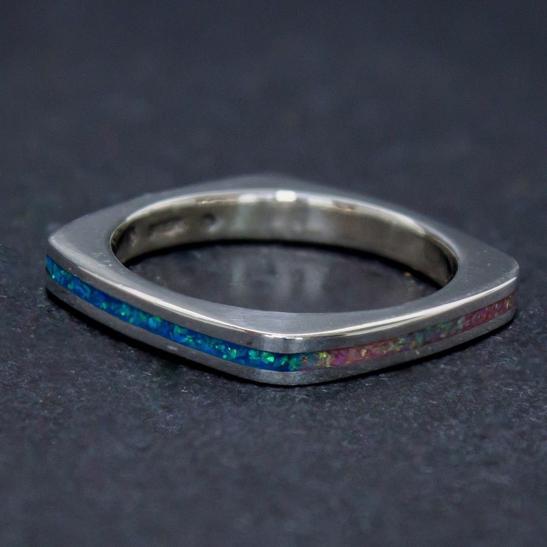 Square Opal Ring • Sterling Silver • Green, Blue, Pink, White Opals - Etsy