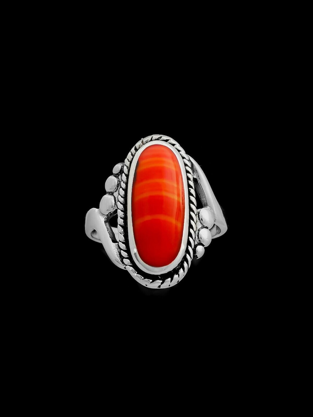 Spiny Oyster Shell Ring • Sterling Silver Band • Vibrant Red Color ...
