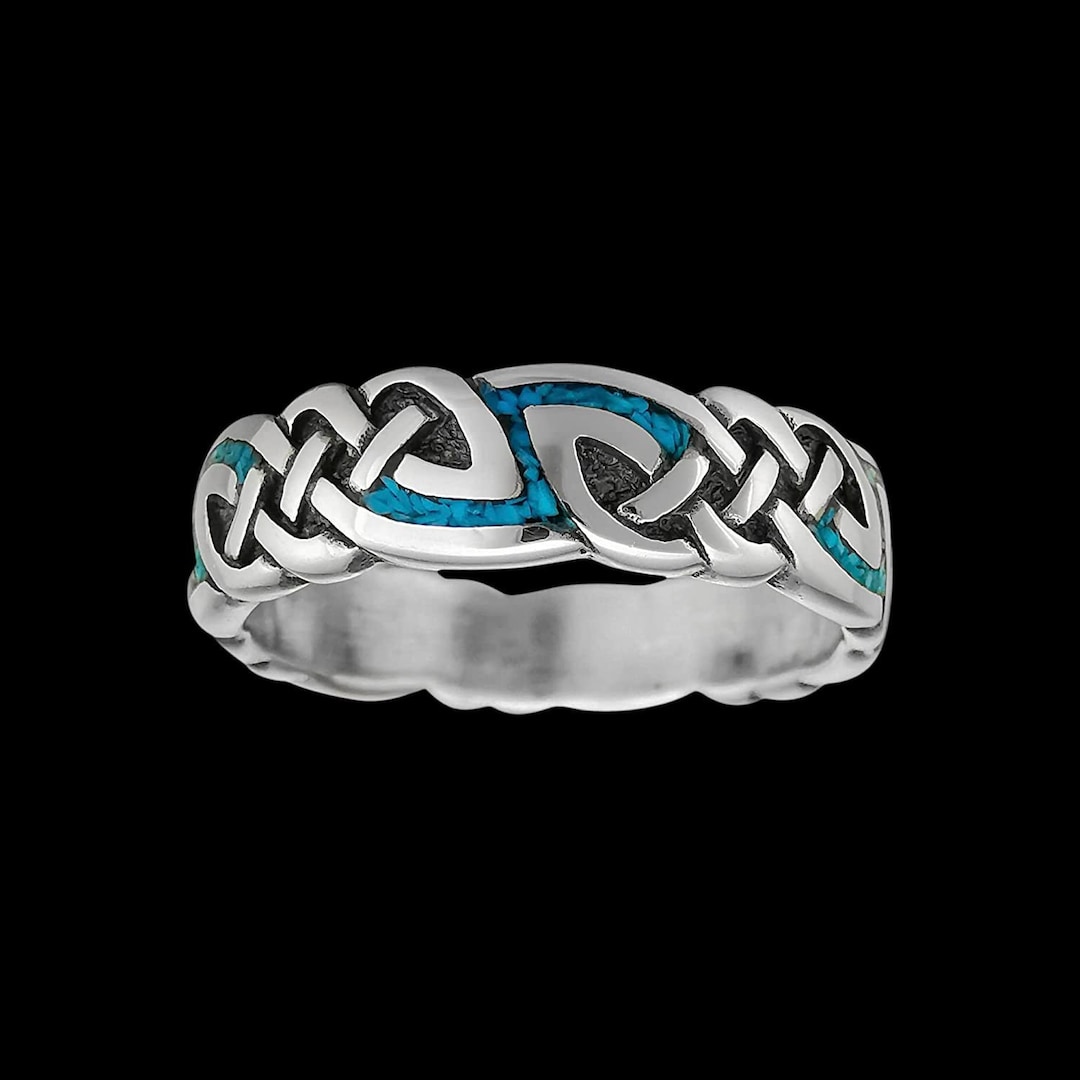 925 Sterling Silver Turquoise Viking Tribal Ring, Norse Knots Design ...