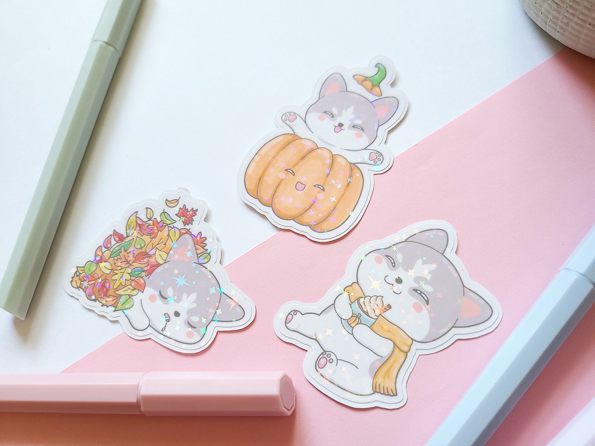 Autumn Pup Sticker Holographic Star Sparkles or Matte - Etsy