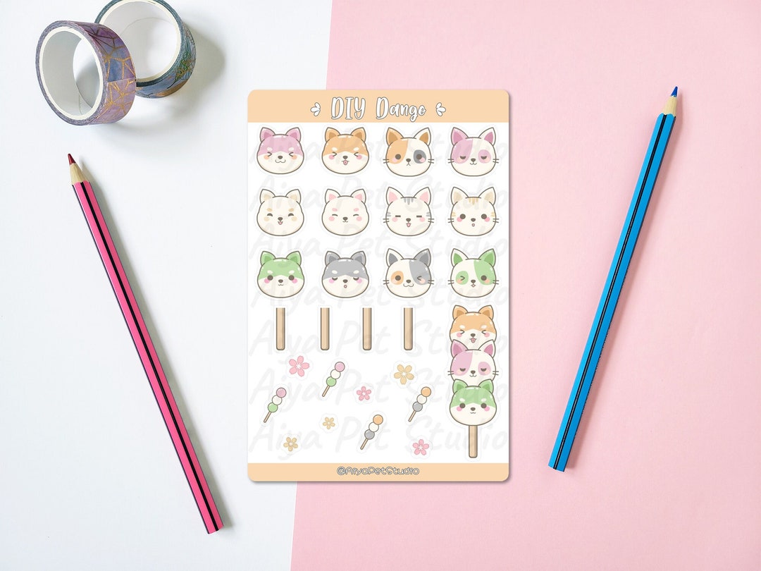 DIY Dango Sticker Sheet Japanese Snack Cute Dog and Cat - Etsy