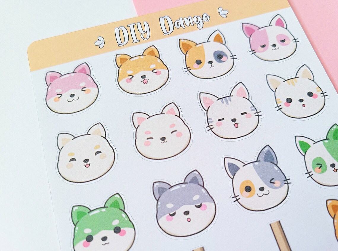 DIY Dango Sticker Sheet Japanese Snack Cute Dog and Cat - Etsy