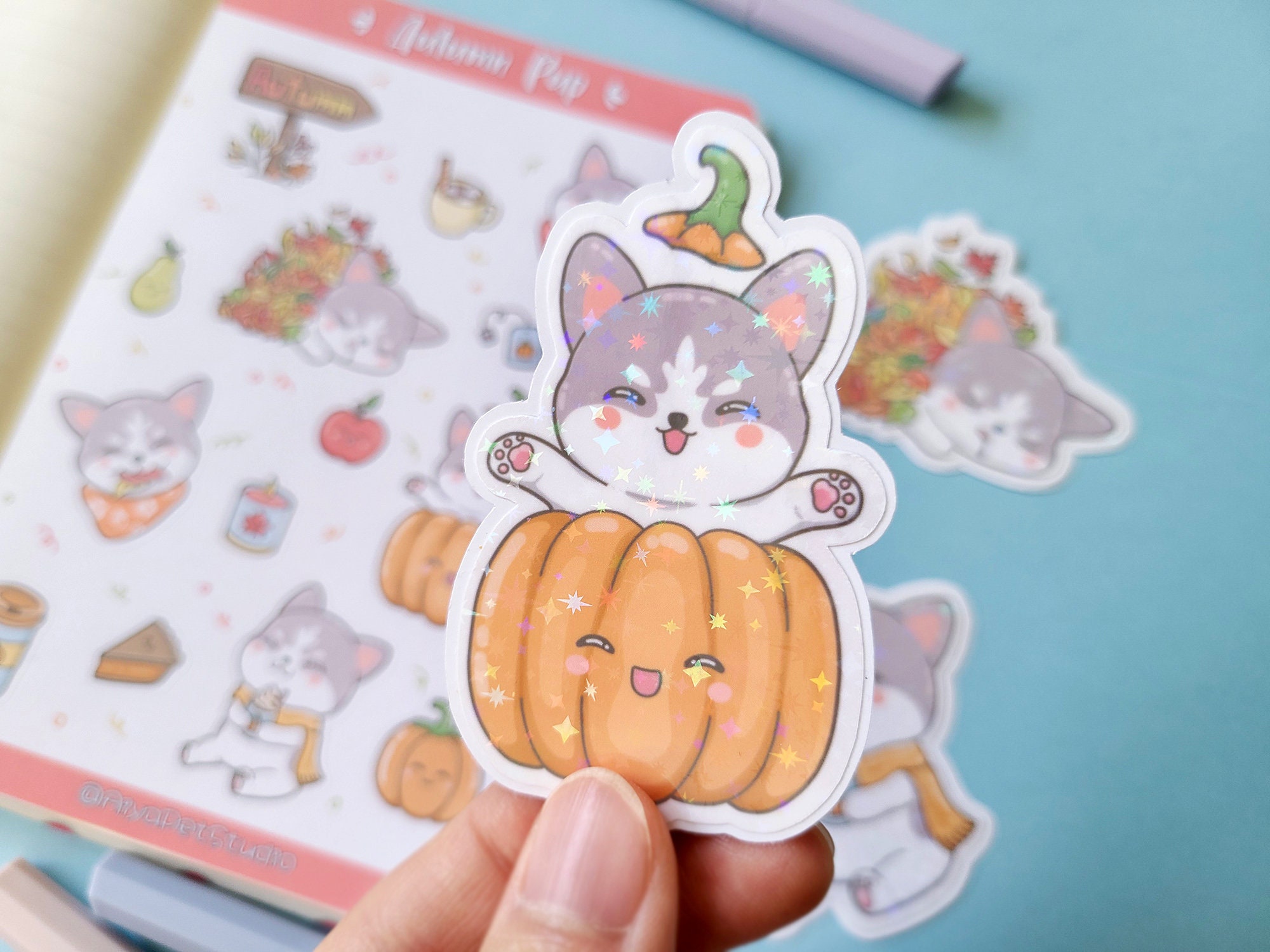 Autumn Pup Sticker Holographic Star Sparkles or Matte - Etsy