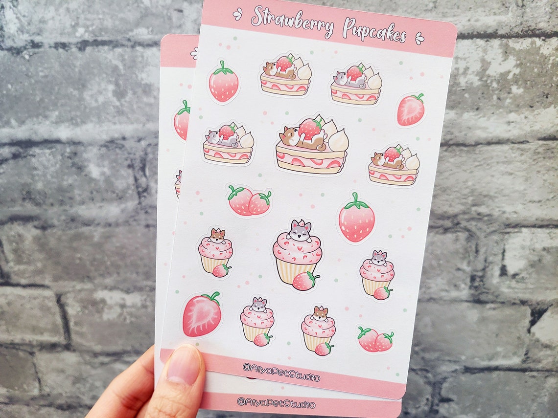 Strawberry Sticker Sheet Strawberry Pupcakes Stickers Cute - Etsy