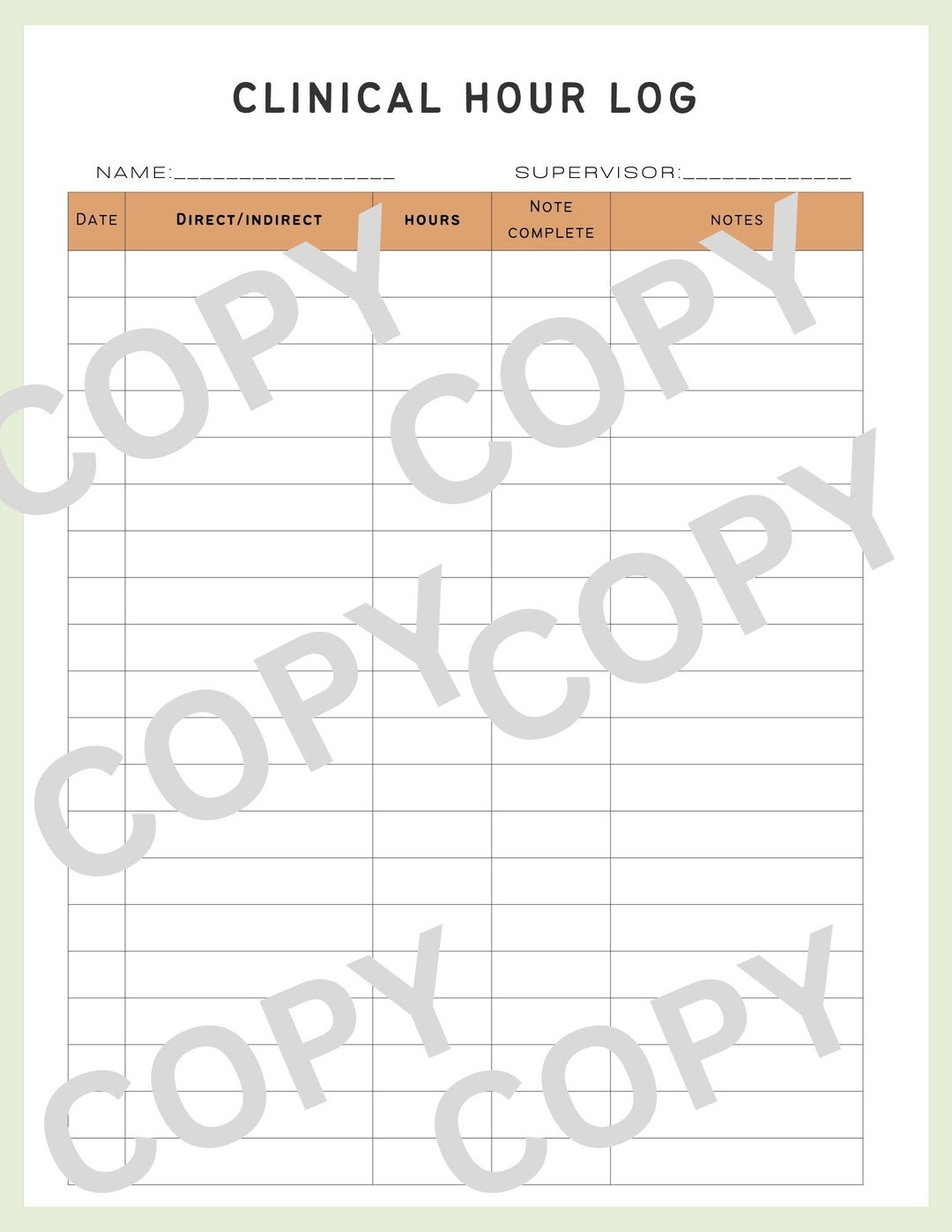 Clinical Hours Log, Tracker - Etsy