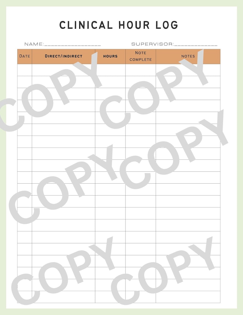 Clinical Hours Log, Tracker - Etsy