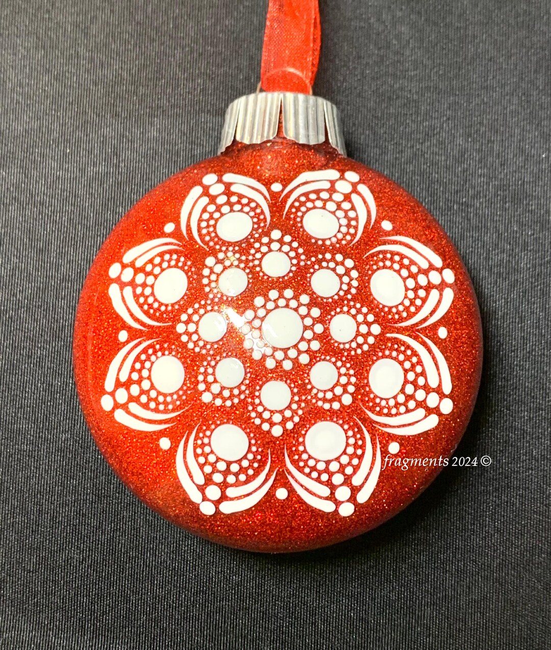 Christmas Ornament Hand Painted Dot Mandala Red Glitter Dot Art - Etsy