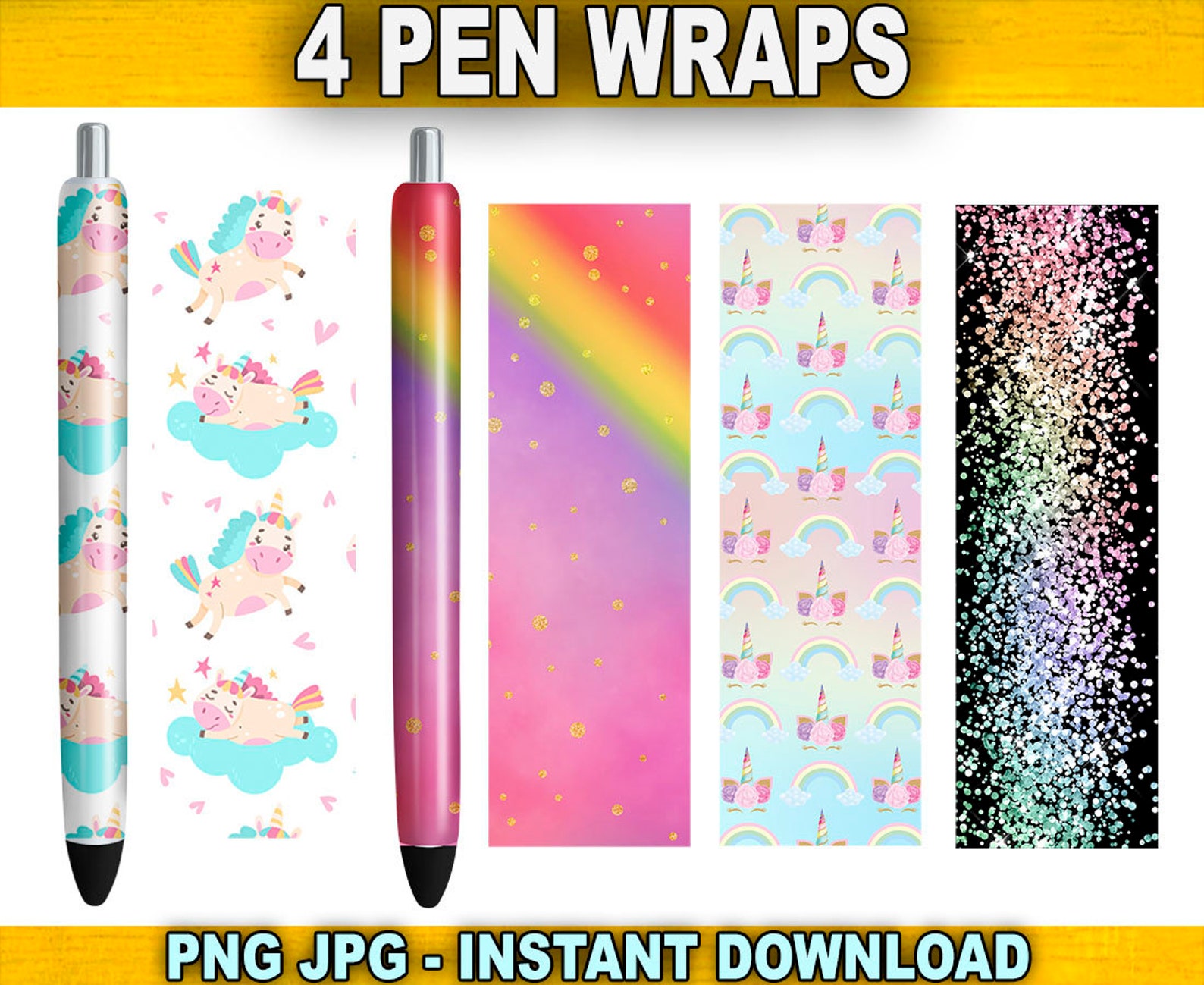 Pen Wrap Design Unicorn Pen Wrap Digital File Rainbow Pen - Etsy