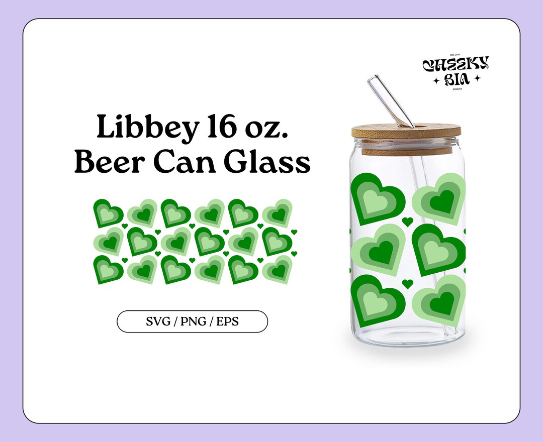 Retro Hearts Outlines SVG, PNG, EPS for 16 Oz Libbey Can Glass, Groovy ...